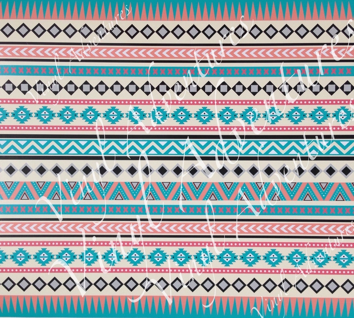 Aztec Heat Transfer Vinyl Coral Teal Aztec Pattern HTV - Etsy
