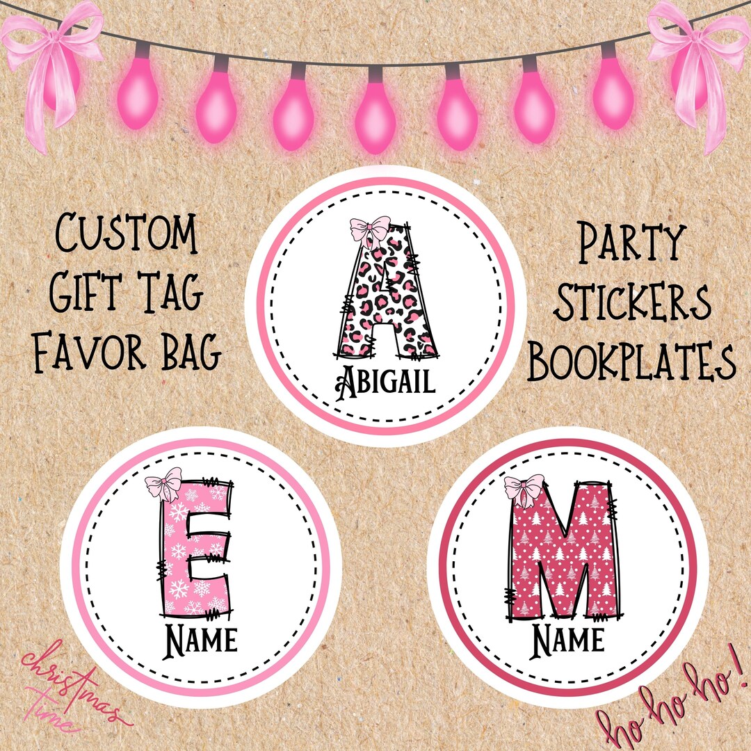 Personalized Pink Christmas Gift Tag Stickers, Pink Bow Christmas ...