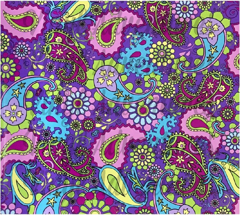 Paisley Pattern Vinyl, Berry Cyan Purple Orange Pink Blue Paisley ...