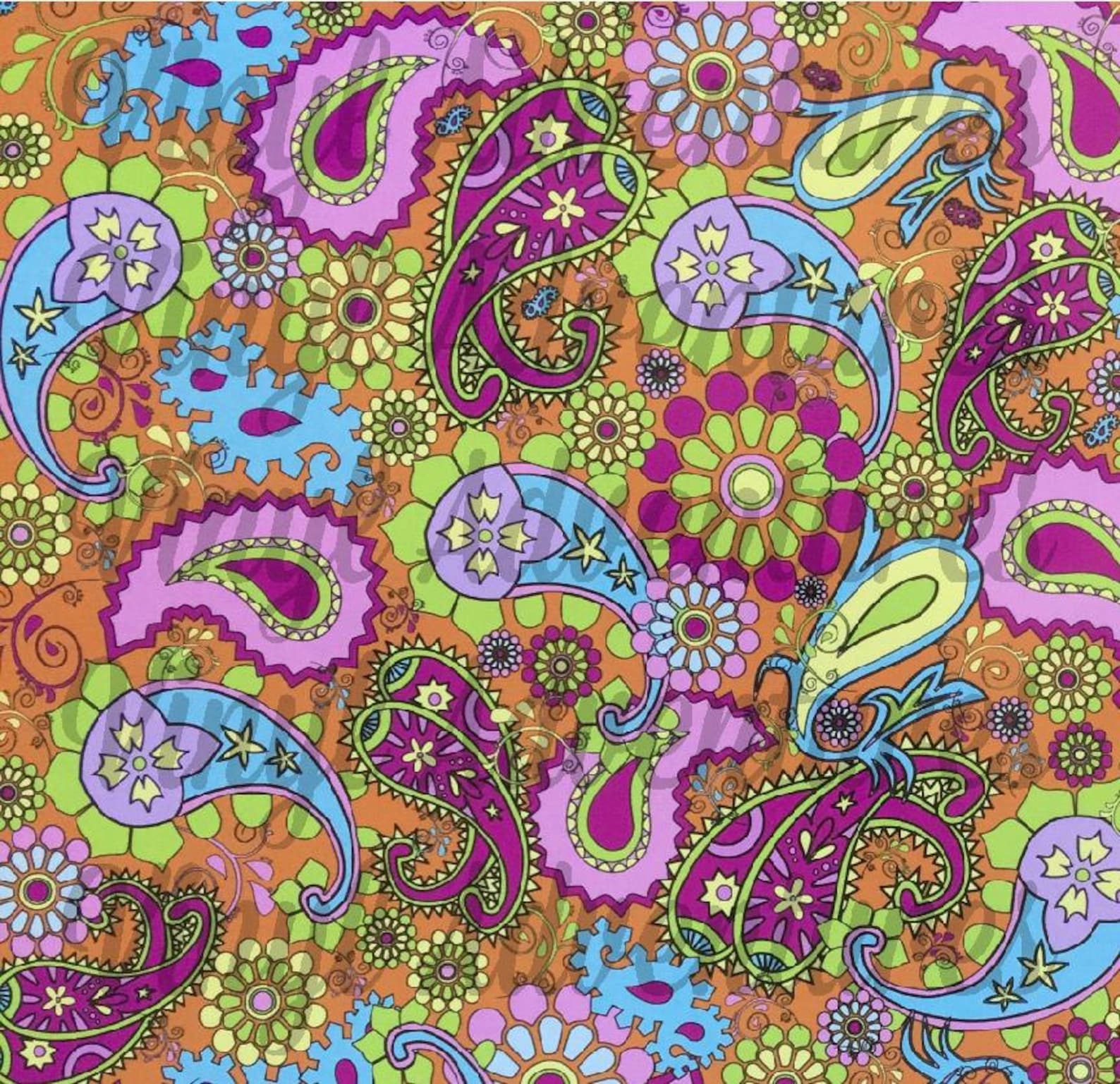 Paisley Pattern Vinyl, Berry Cyan Purple Orange Pink Blue Paisley ...