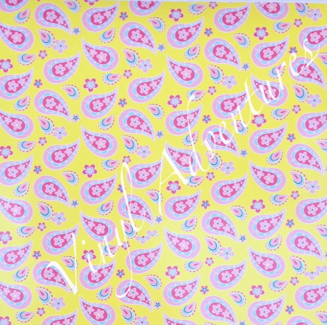 Paisley Pattern Vinyl, Yellow Pink Blue Paisley Pattern, 12"x12 ...