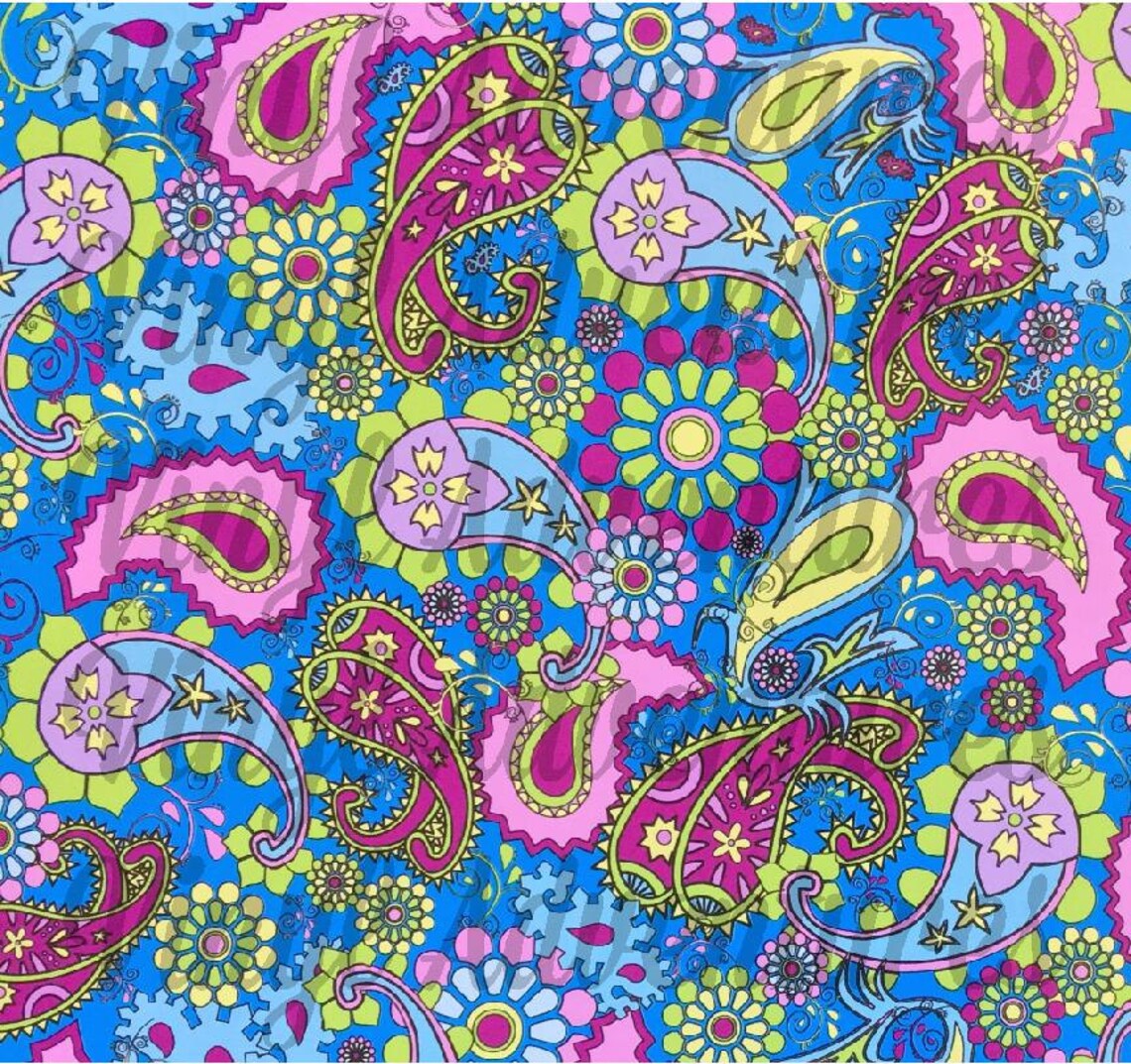Paisley Pattern Vinyl, Berry Cyan Purple Orange Pink Blue Paisley ...