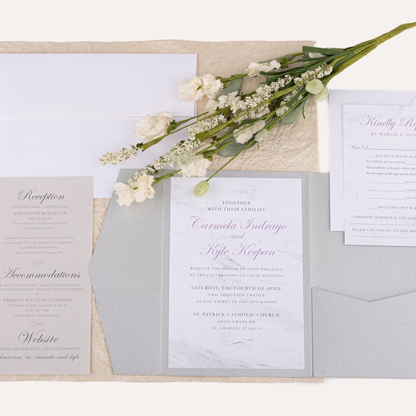 Lavender and Silver Wedding Invitation - Etsy