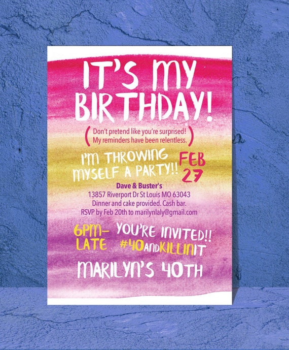 Items Similar To Printable Adult Birthday Invitation Sassy Watercolor