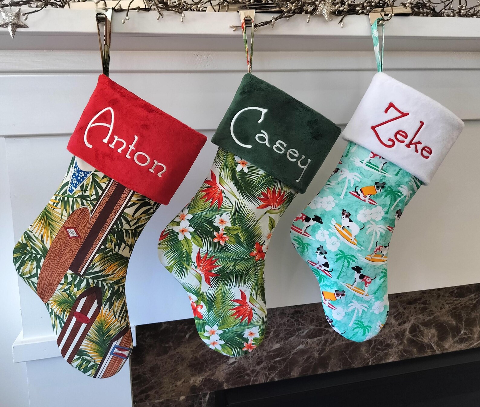 Handmade Tropical Flower Christmas Stocking With Fur Cuff ...