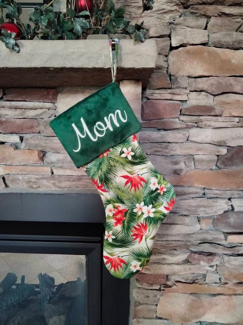 Handmade Tropical Flower Christmas Stocking With Fur Cuff ...