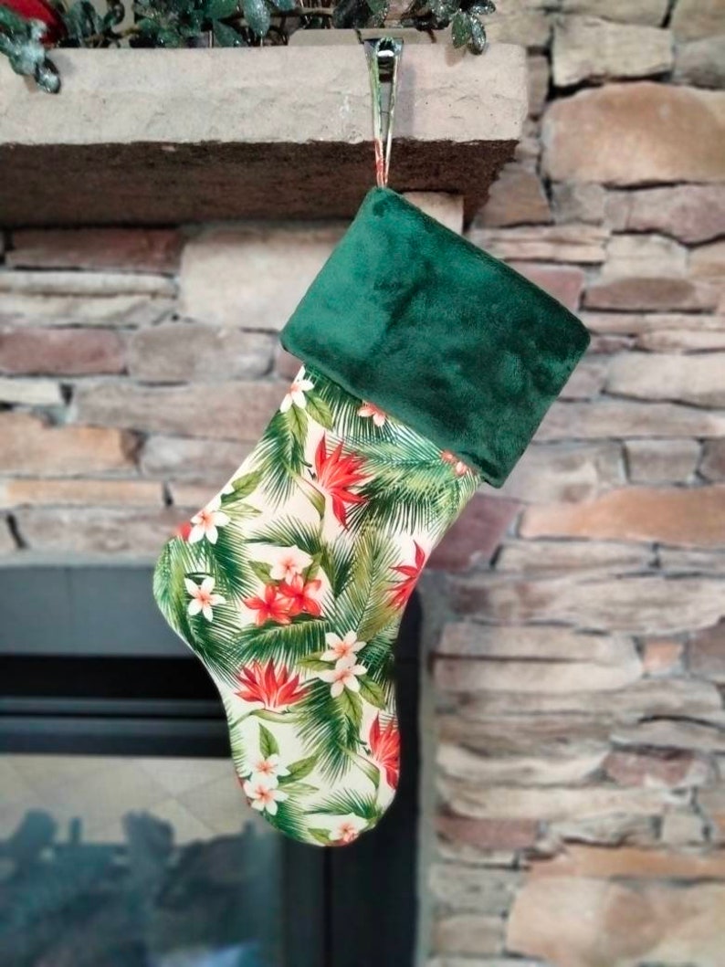 Handmade Tropical Flower Christmas Stocking With Fur Cuff ...