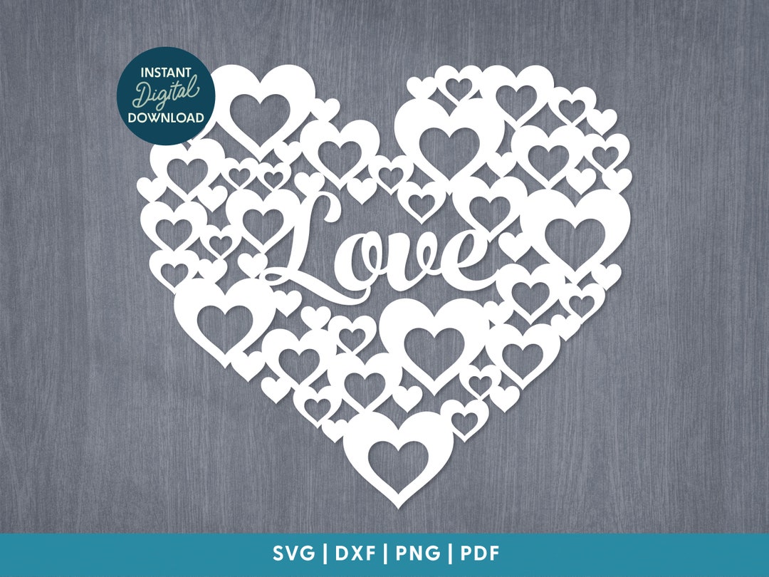 Love Heart SVG | PNG | PDF, Valentine Heart, Retro Heart Svg ...