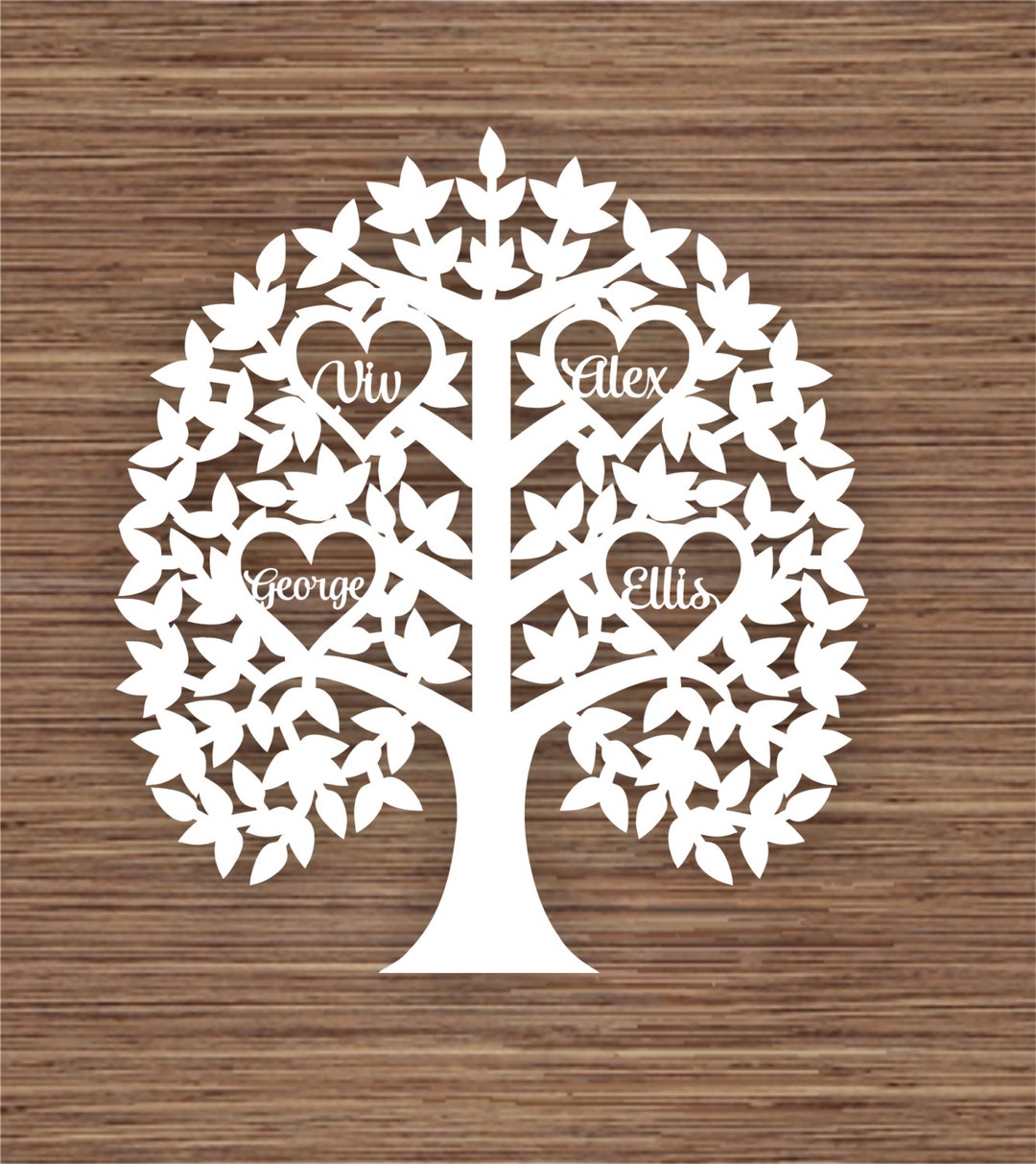 Custom, Leaf and Heart Family for 4 four Family Members Tree PDF SVG ...