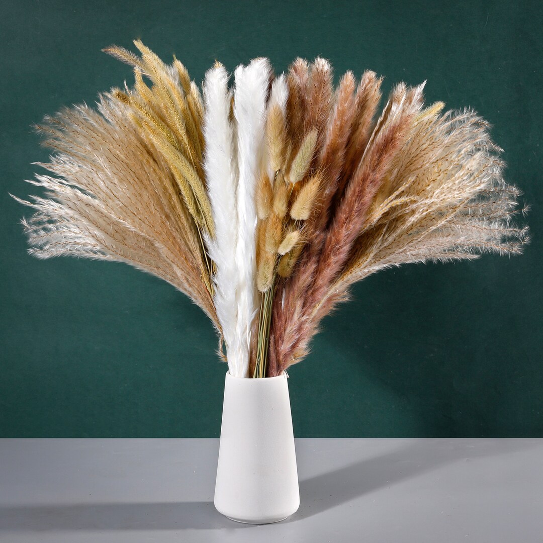 120pcs 17 Pampas Grass Boho Home Decor Natural Dried Flowers Bouquet ...