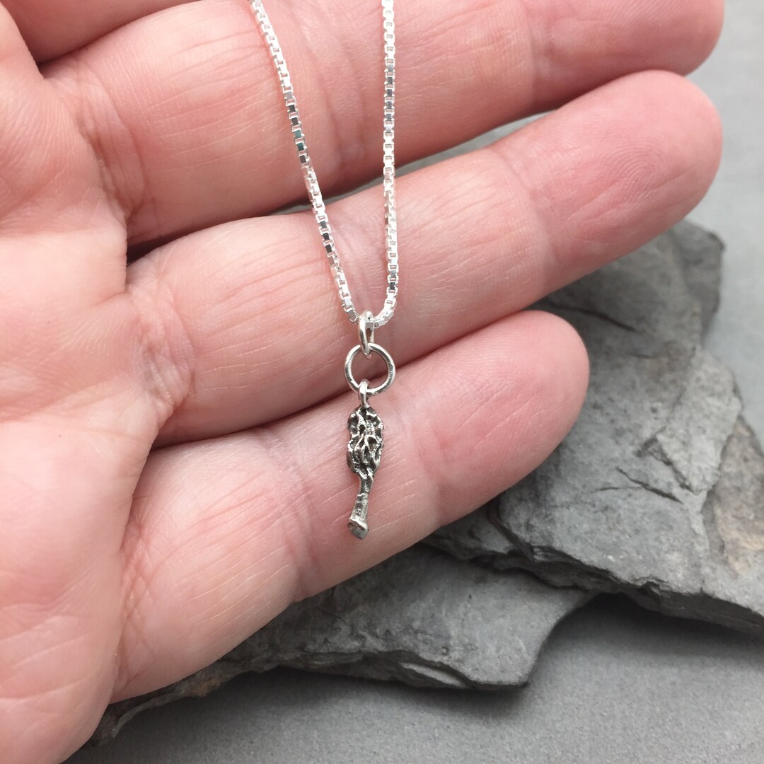 Sterling Silver Morel Mushroom Pendant Tiny Delicate Miniature Hand ...