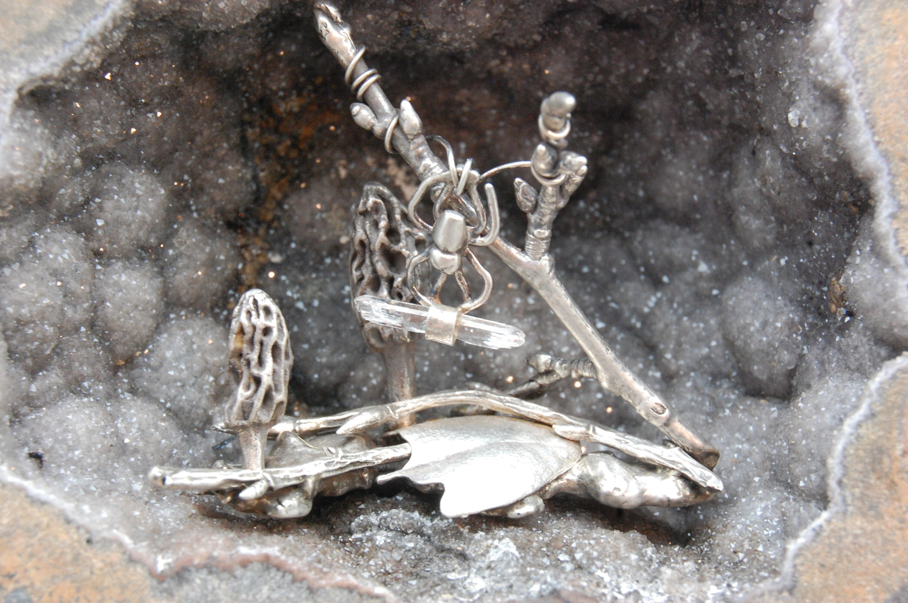 Spider in Geode Sculpture Sterling Silver Natural Beryl | Etsy