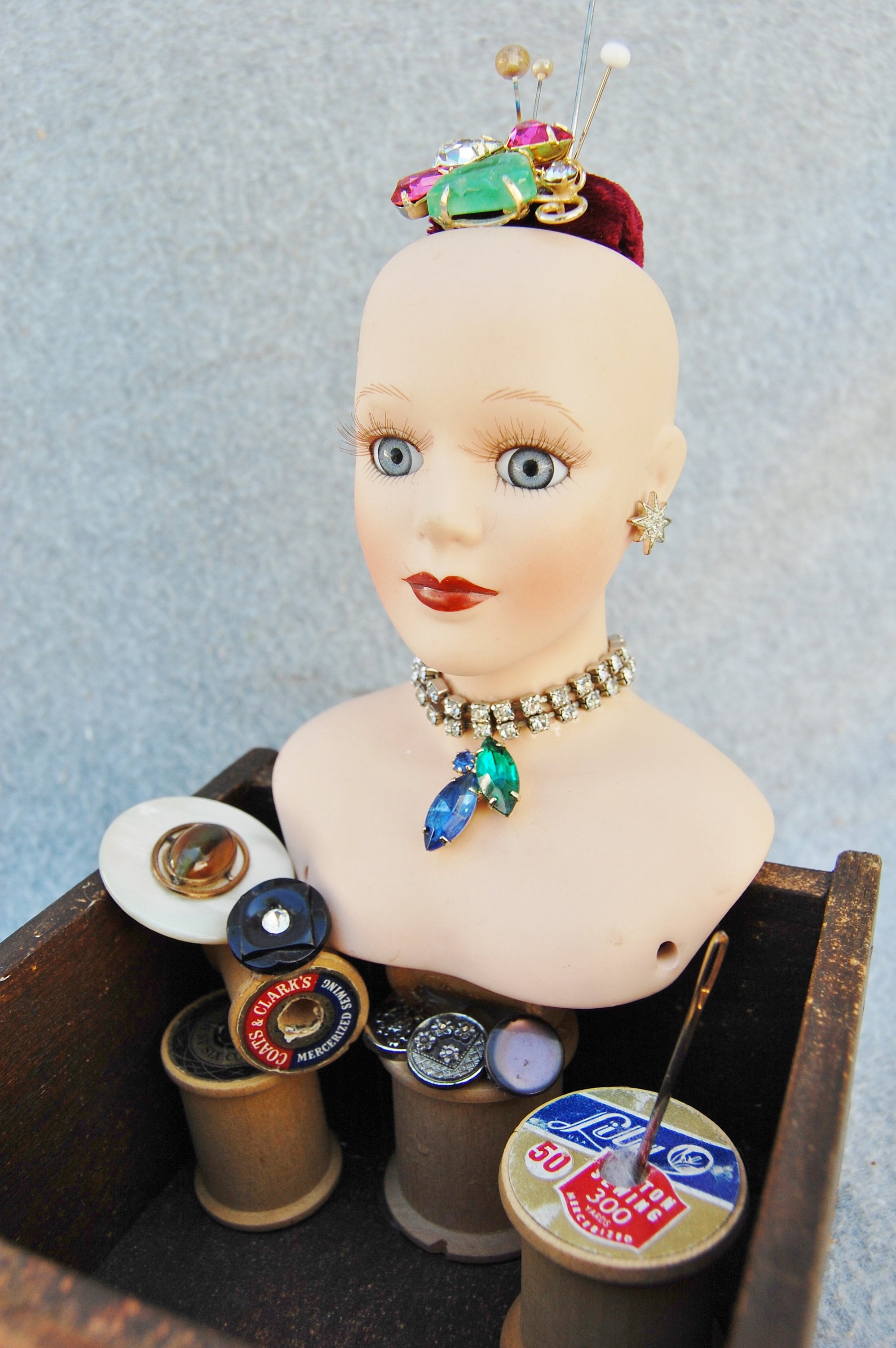 Miss Matilda Pincushion Doll Head Sewing Drawer Caddie Box - Etsy