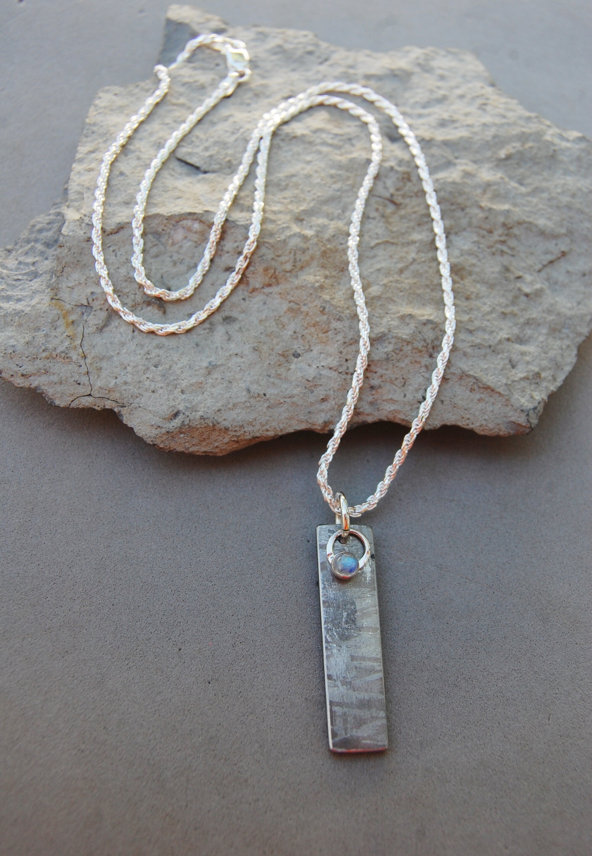 Genuine Meteorite & Blue Moonstone Pendant Sterling Silver - Etsy