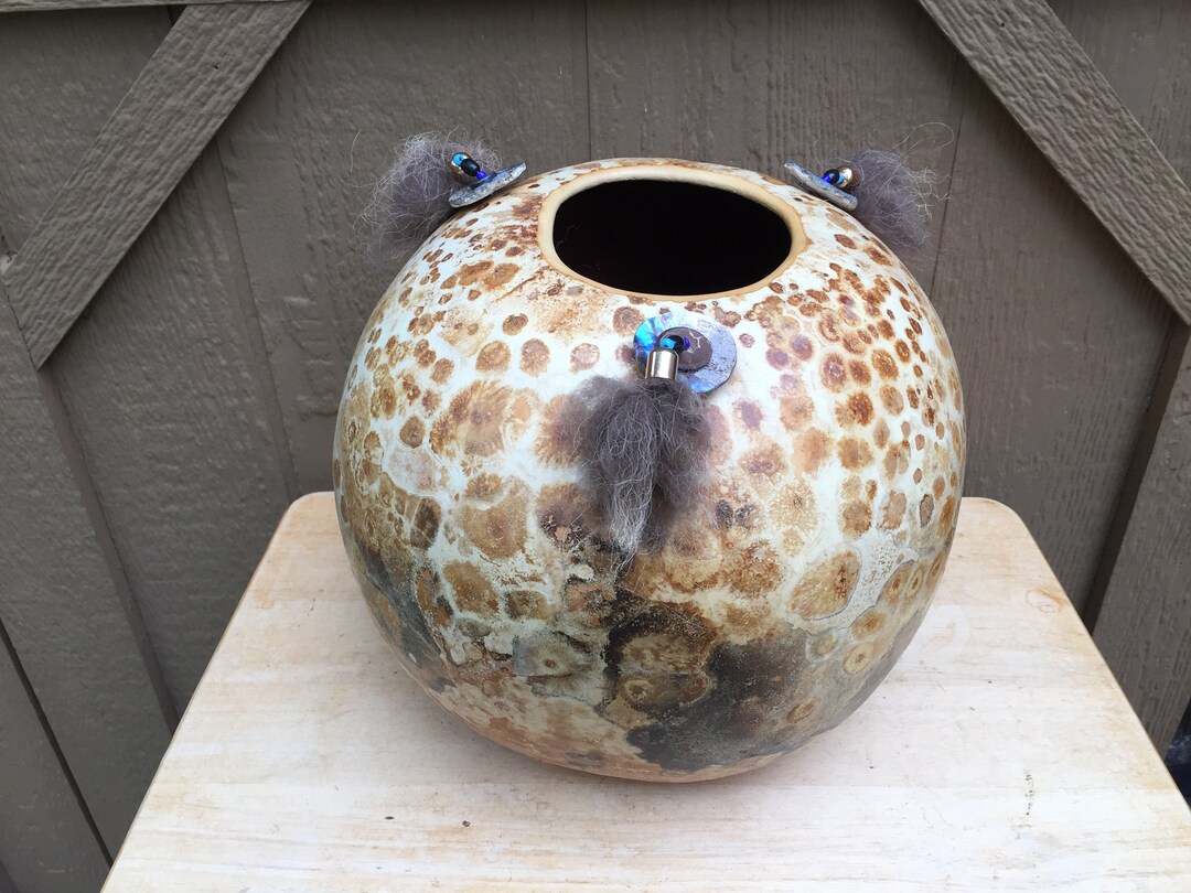 Buffalo Spirit Gourd Pot 9 1/2" Tall X 10 1/2" Diameter Hand Made Real ...