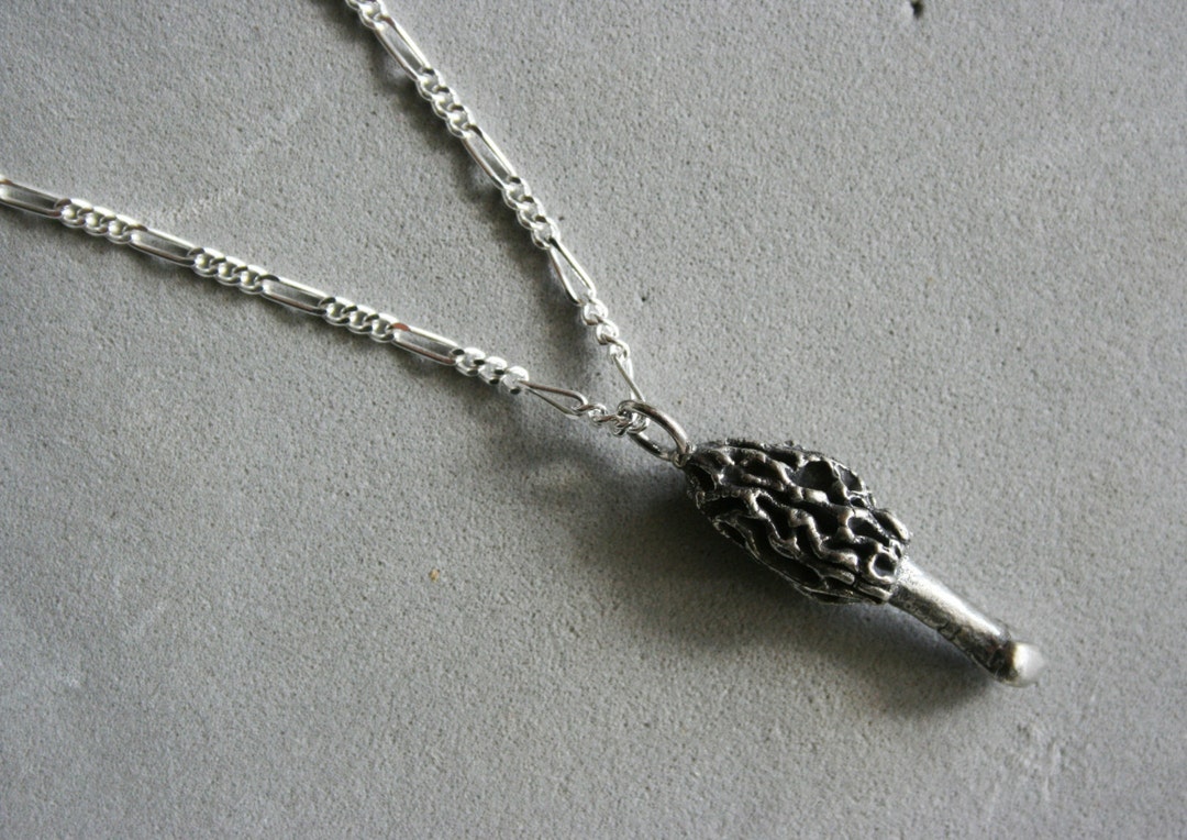Sterling Silver Small Morel Mushroom Pendant Necklace 20" Chain Morels ...