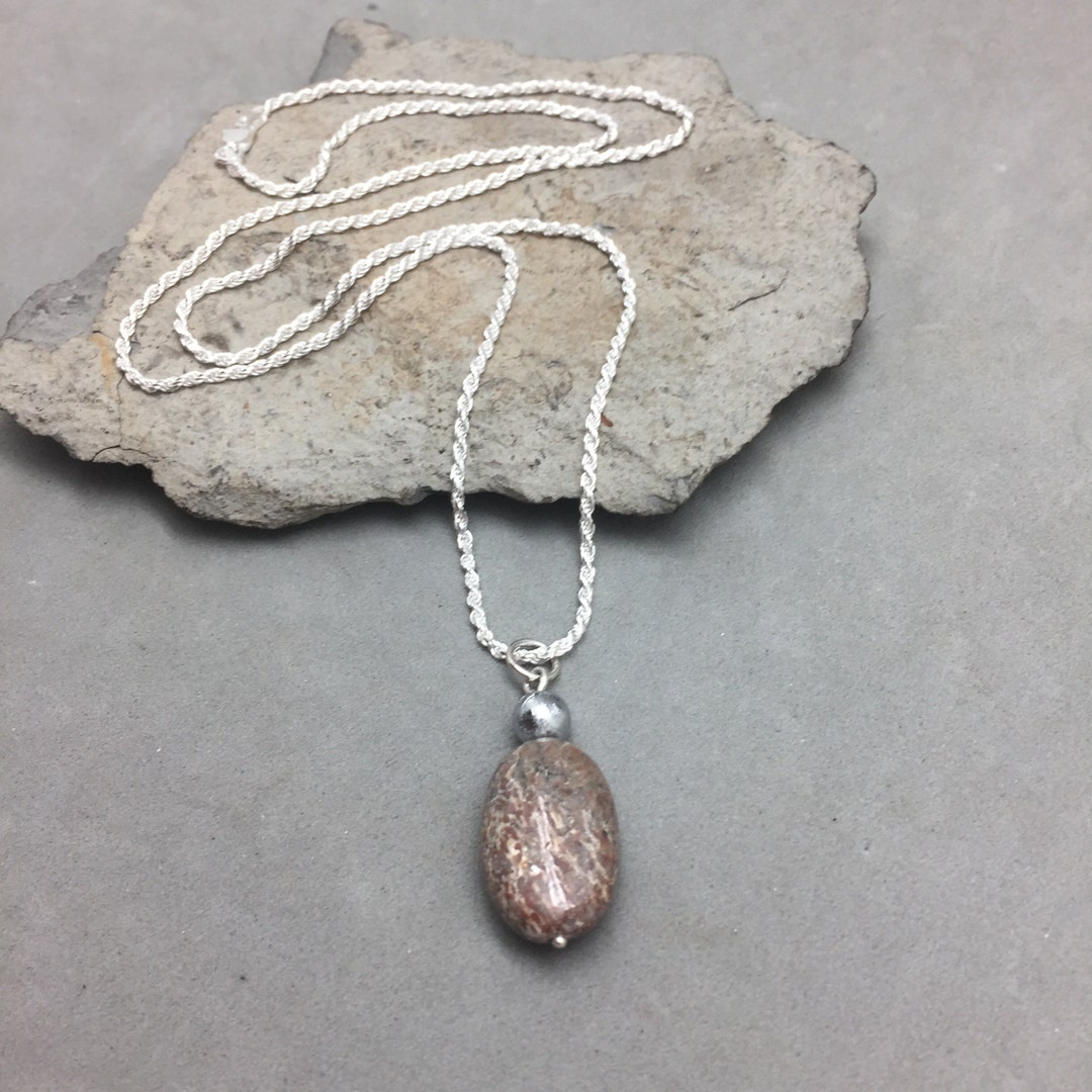 Dinosaur Bone & Meteorite Sphere Pendant Necklace Sterling Silver Rope ...