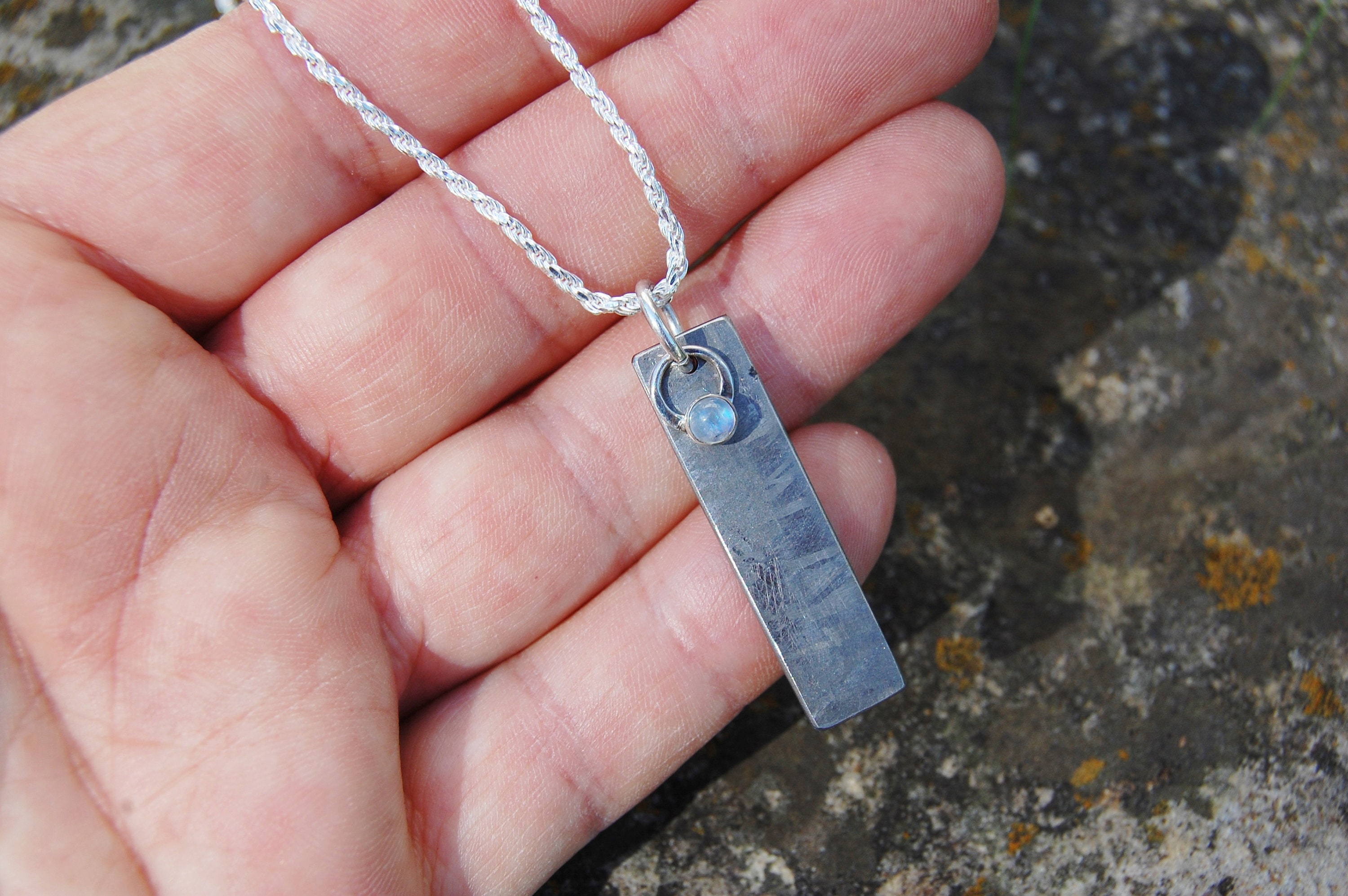 Genuine Meteorite & Blue Moonstone Pendant Sterling Silver - Etsy