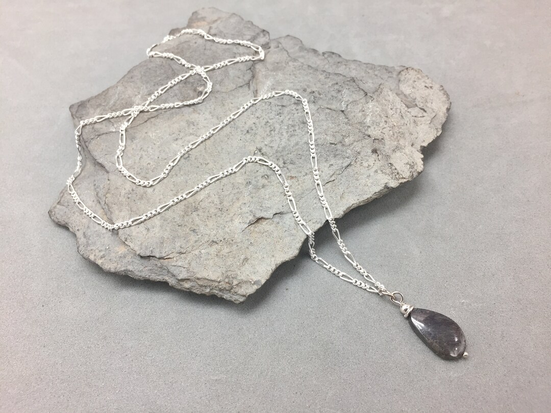 Dinosaur Bone Pendant Necklace Teardrop Flat Black Sterling Silver ...