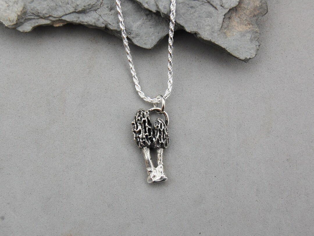 Sterling Silver Double / Twins Morel Pendant 1 1/4" Necklace 20" Rope ...