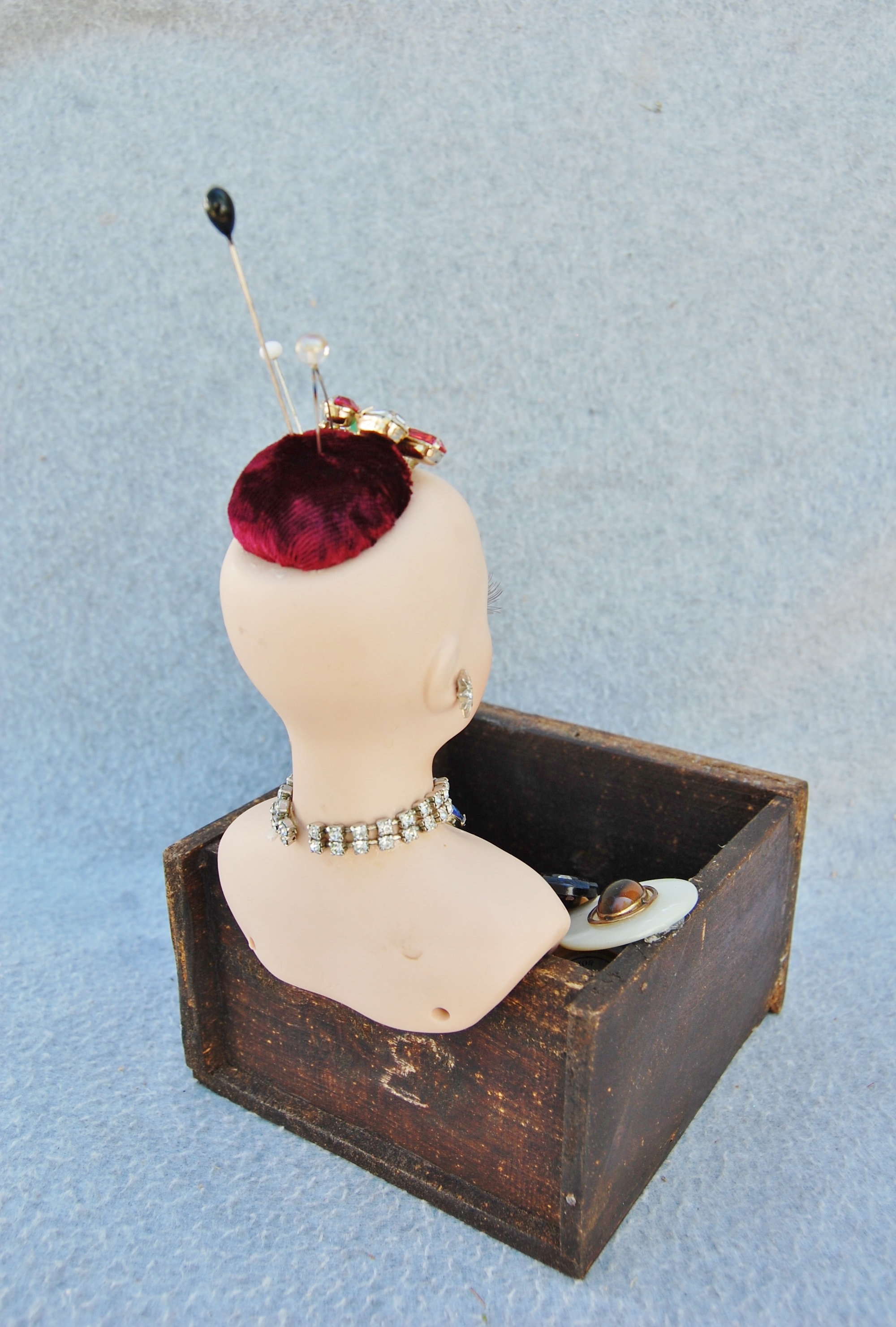 Miss Matilda Pincushion Doll Head Sewing Drawer Caddie Box - Etsy
