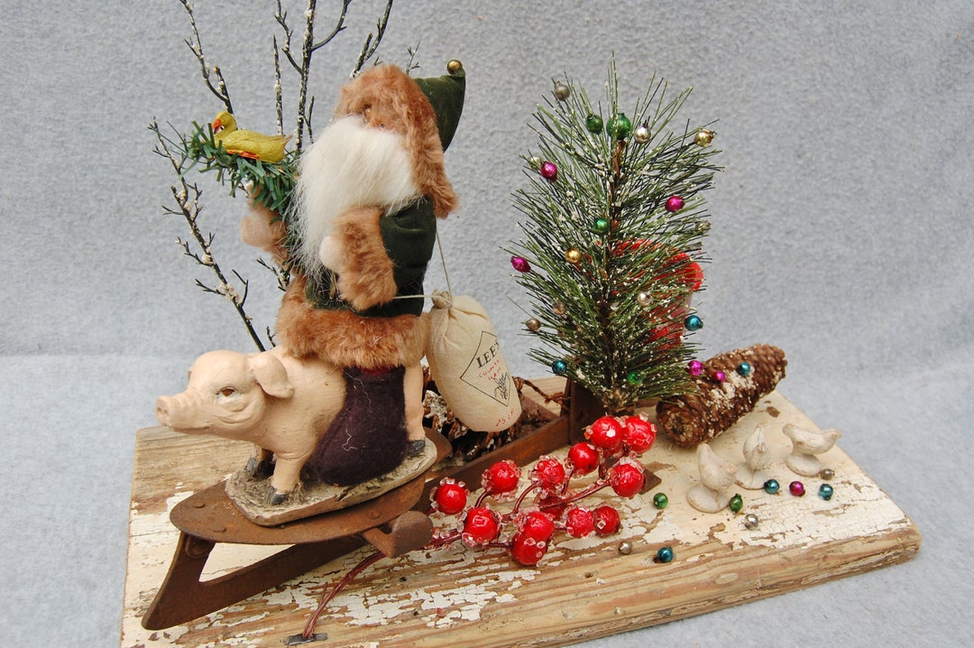 Old Fashion Country Farm Santa Rides a Pig Brings Ham Christmas ...