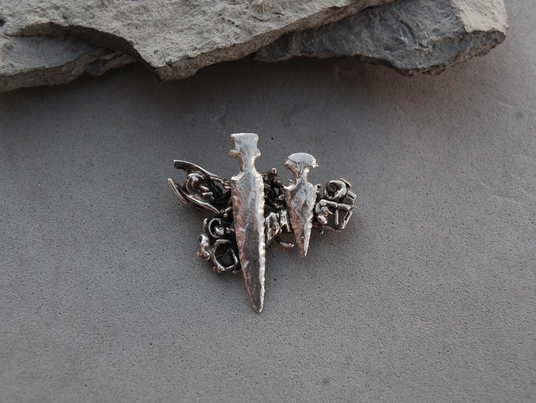 Double Arrowhead Sterling Silver Pin 1 1/4" X 1 1/8" Hand Made One-of-a ...
