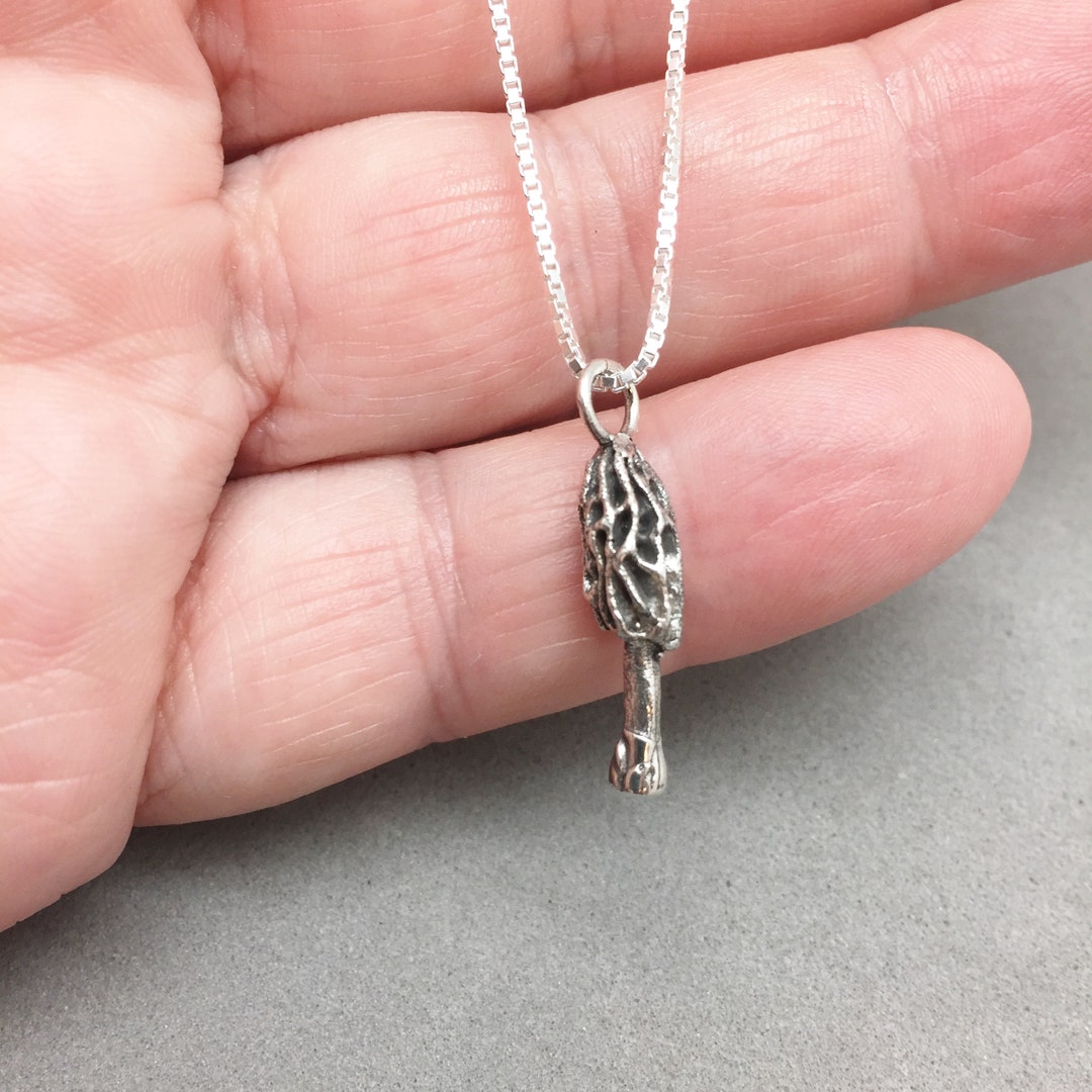 Sterling Silver Mini Morel 1" Mushroom Pendant 18" Box Chain Hand Made ...
