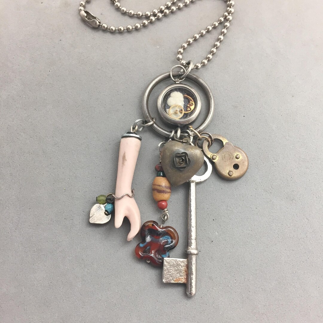 OOAK Assemblage Art "chatelaine Love Charm" Necklace Upcycled 24" Chain ...