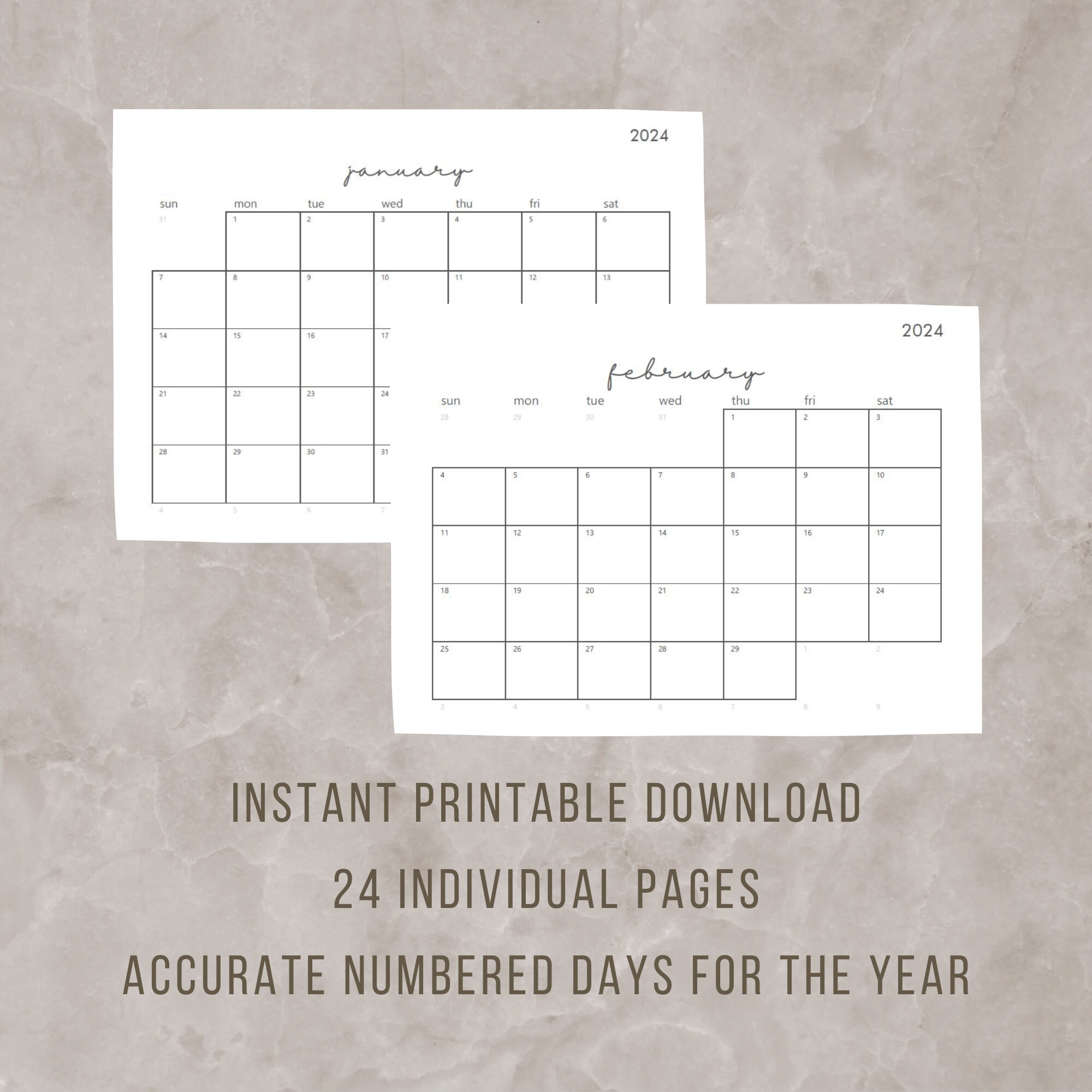 Minimalist 2023-2024 Monthly Calendar Bundle Instant Download PDF - Etsy