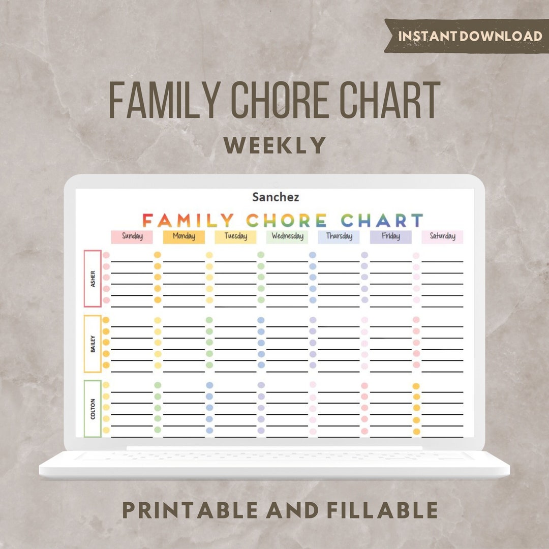 Customizable Family Chore Chart | Instant Download Printable and ...