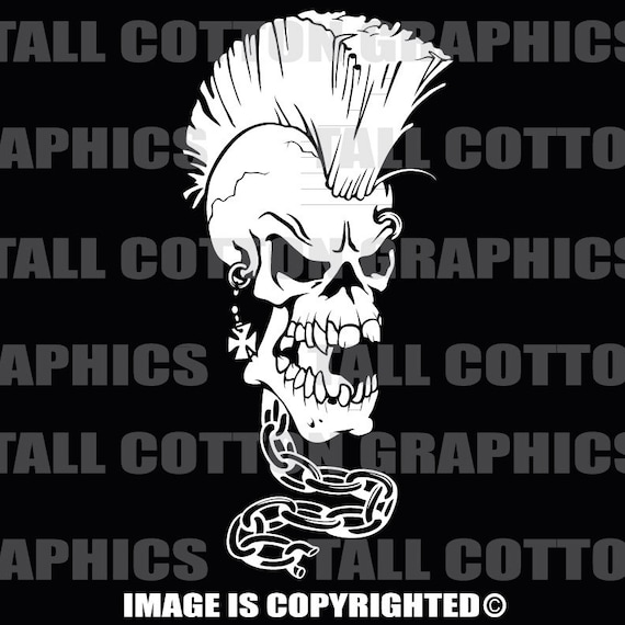 Punk Rock Skull W/mohawk and Chains Vinyl Decal SKL105 | Etsy