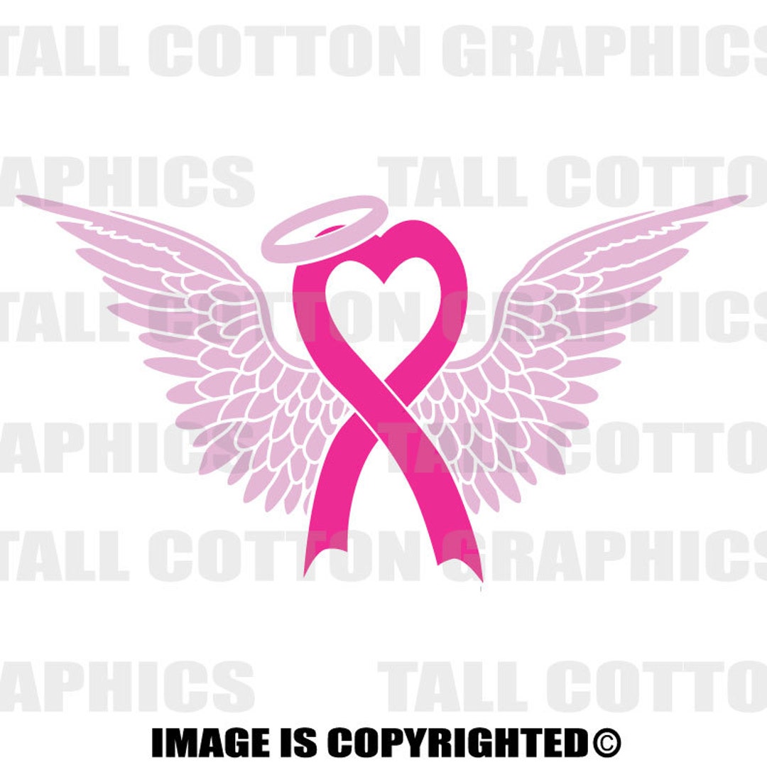 Angel Wings With Halo Hot Pink Ribbon Breast Cancer Awareness Vinyl ...