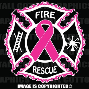 Fire Dept Hot Pink Ribbon Breast Cancer Awareness Vinyl Window Decal # ...
