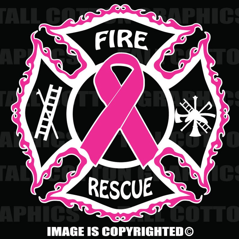 Fire Dept Hot pink Ribbon Breast Cancer Awareness Vinyl Decal | Etsy