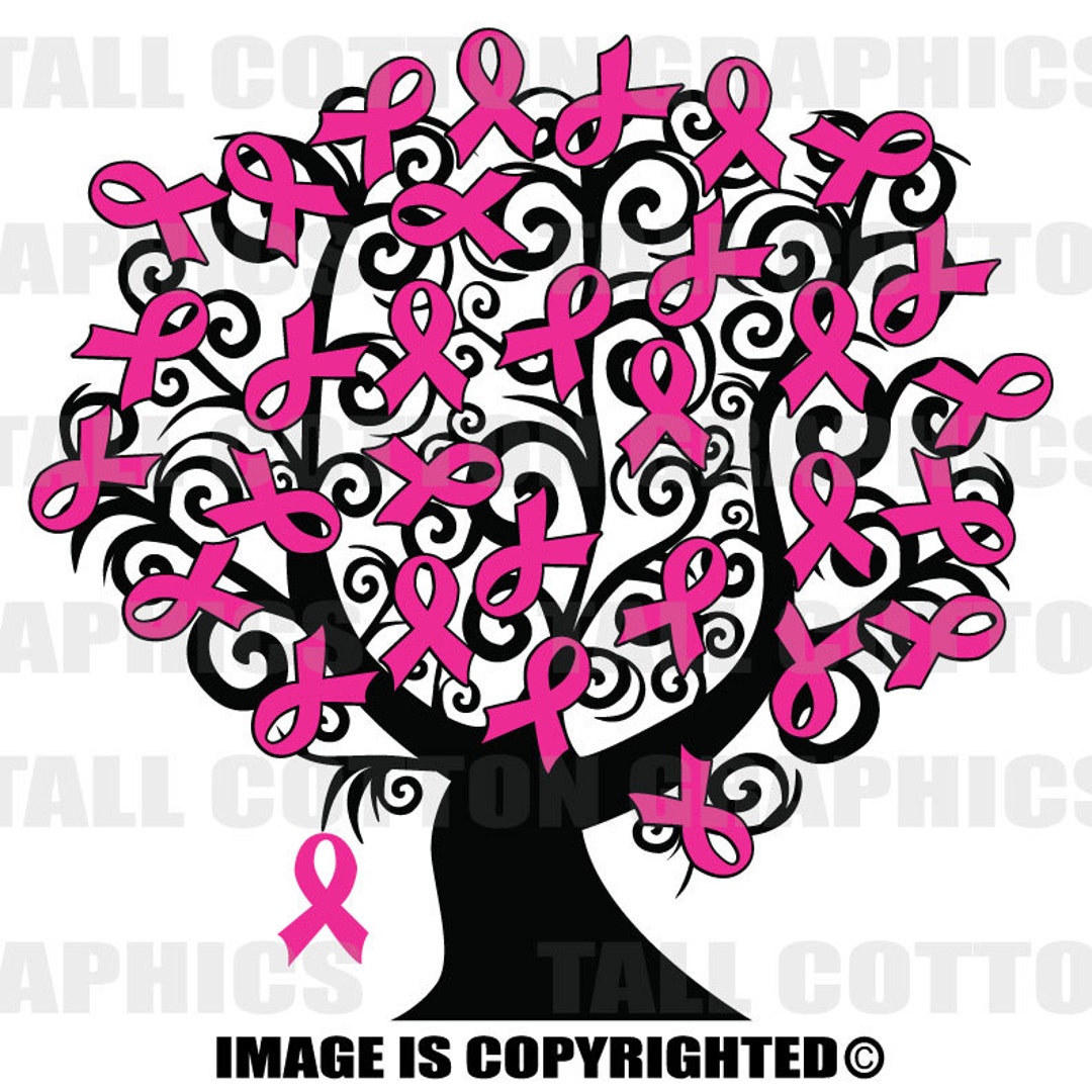 Ribbon Tree Hot Pink Ribbon Breast Cancer Awareness Vinyl Decal #BC014 ...