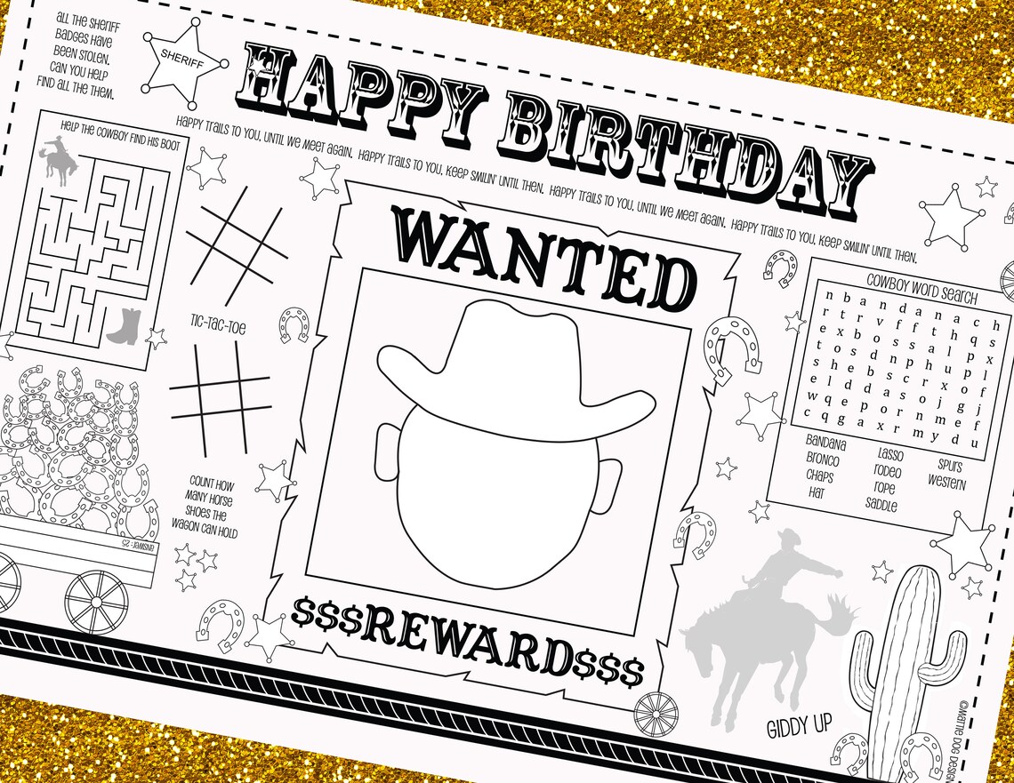COWBOY PARTY Kids Activity Placemat Digital File Only - Etsy