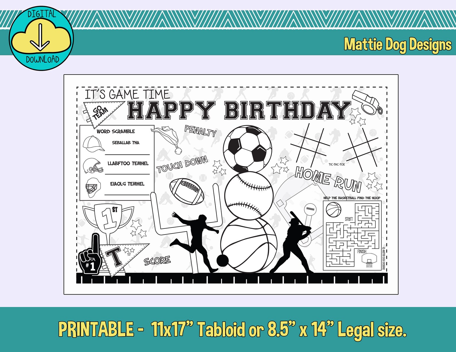 Sports-kids Activity Placemat- Digital File Only - Etsy Canada