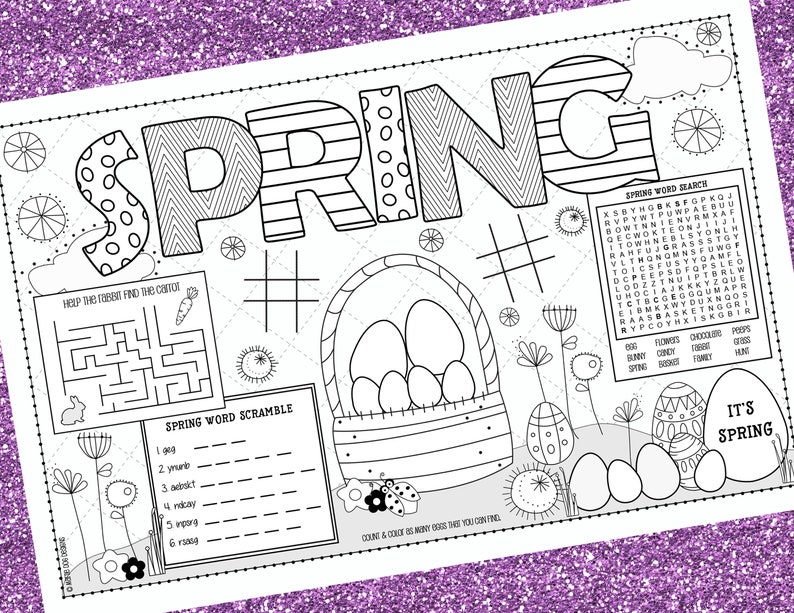 SPRING Time-kids Activity Placemat Digital File Only - Etsy