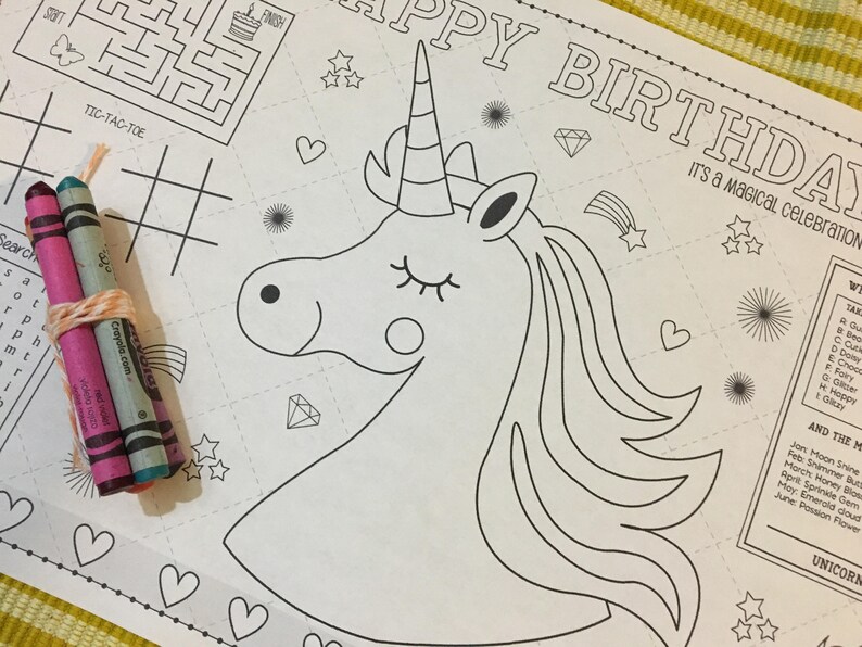 UNICORN Party-kids Activity Placemat- Digital File Only - Etsy