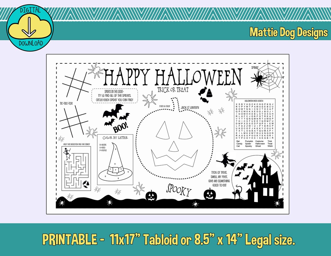 HALLOWEEN Kids Activity Placemat Digital File Only - Etsy