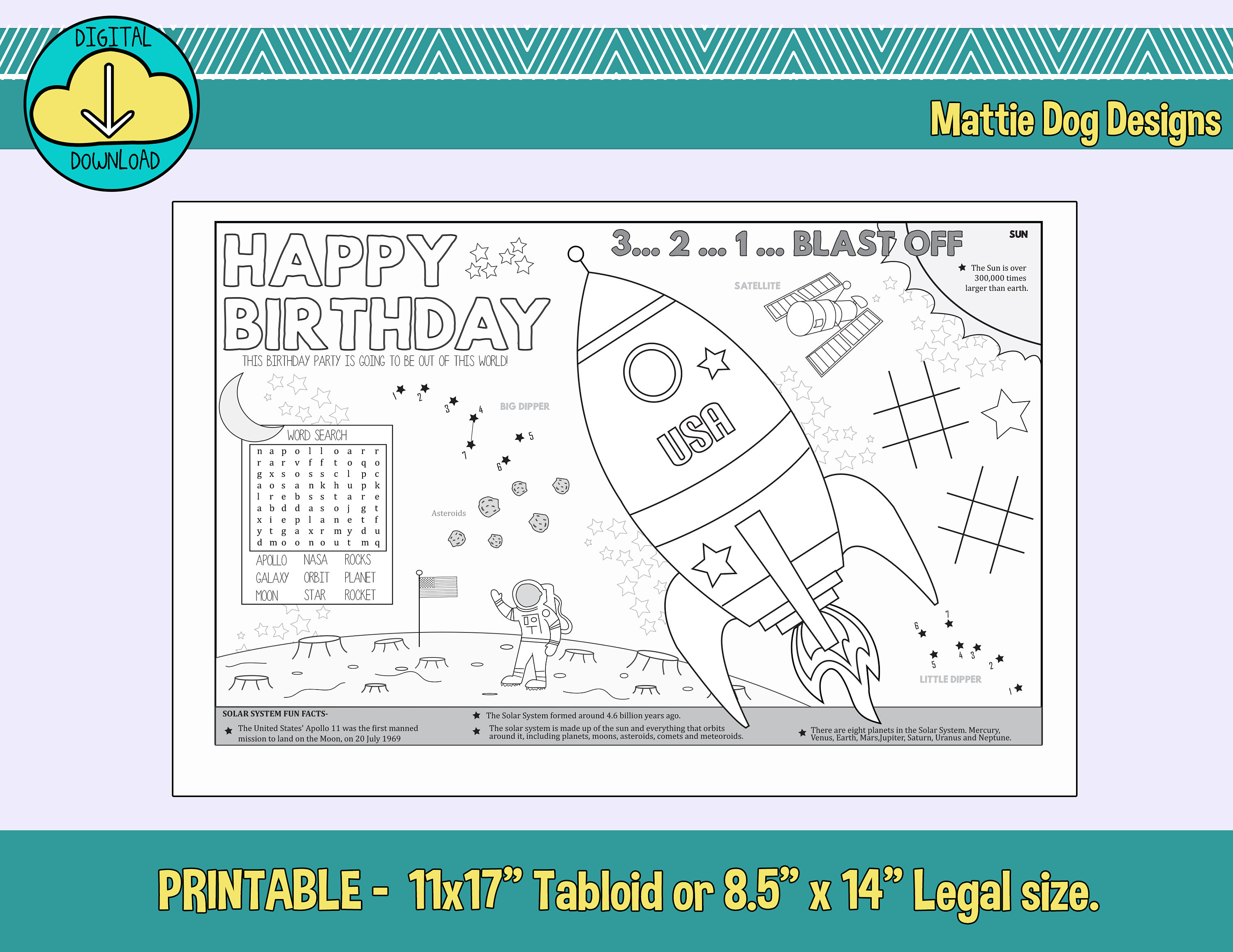 Space-kids Activity Placemat Digital File Only - Etsy