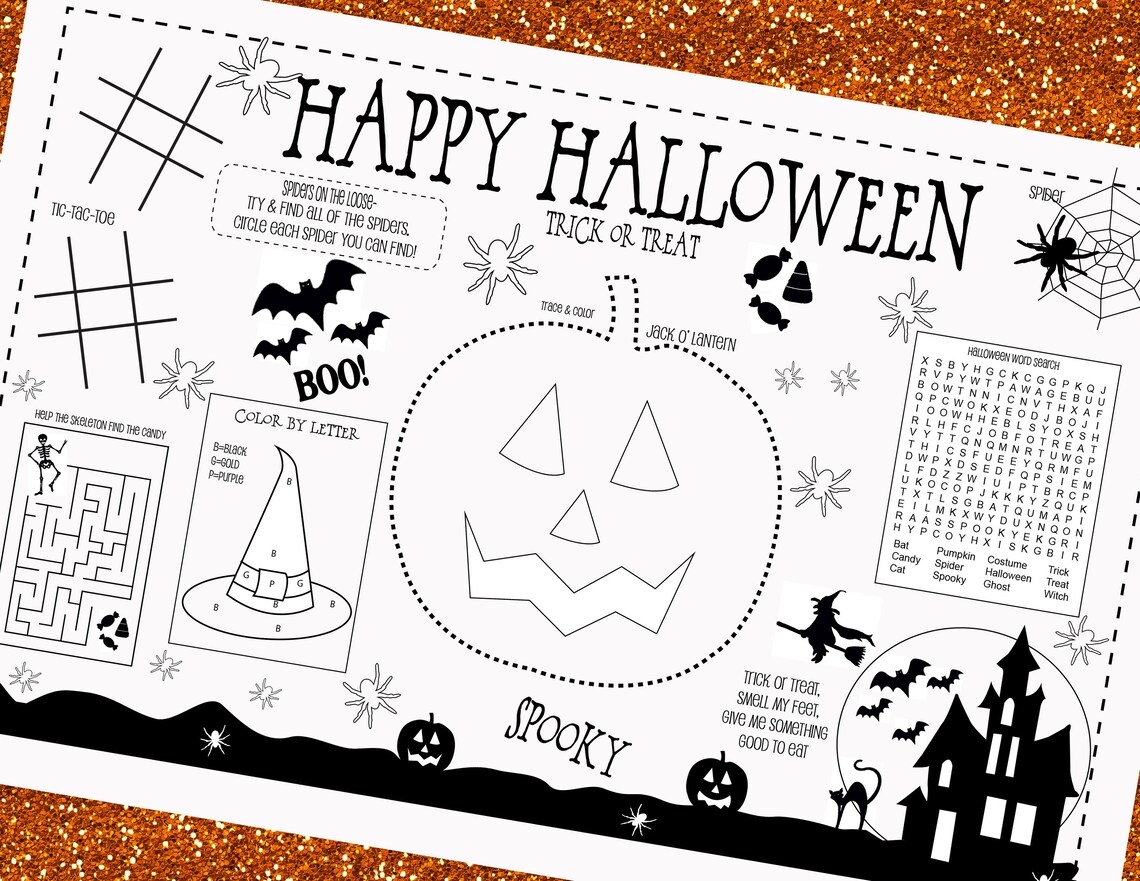 HALLOWEEN Kids Activity Placemat Digital File Only - Etsy