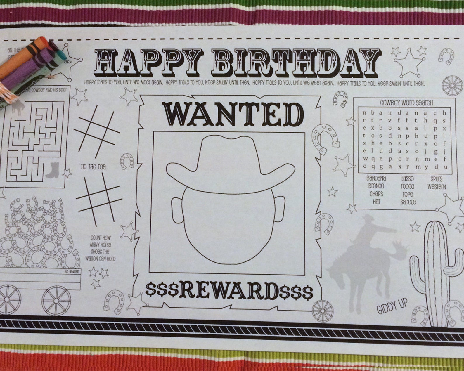 COWBOY PARTY Kids Activity Placemat Digital File Only - Etsy