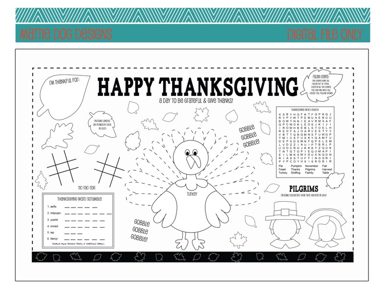 THANKSGIVING- Kids Activity Placemat- Digital File Only - Etsy
