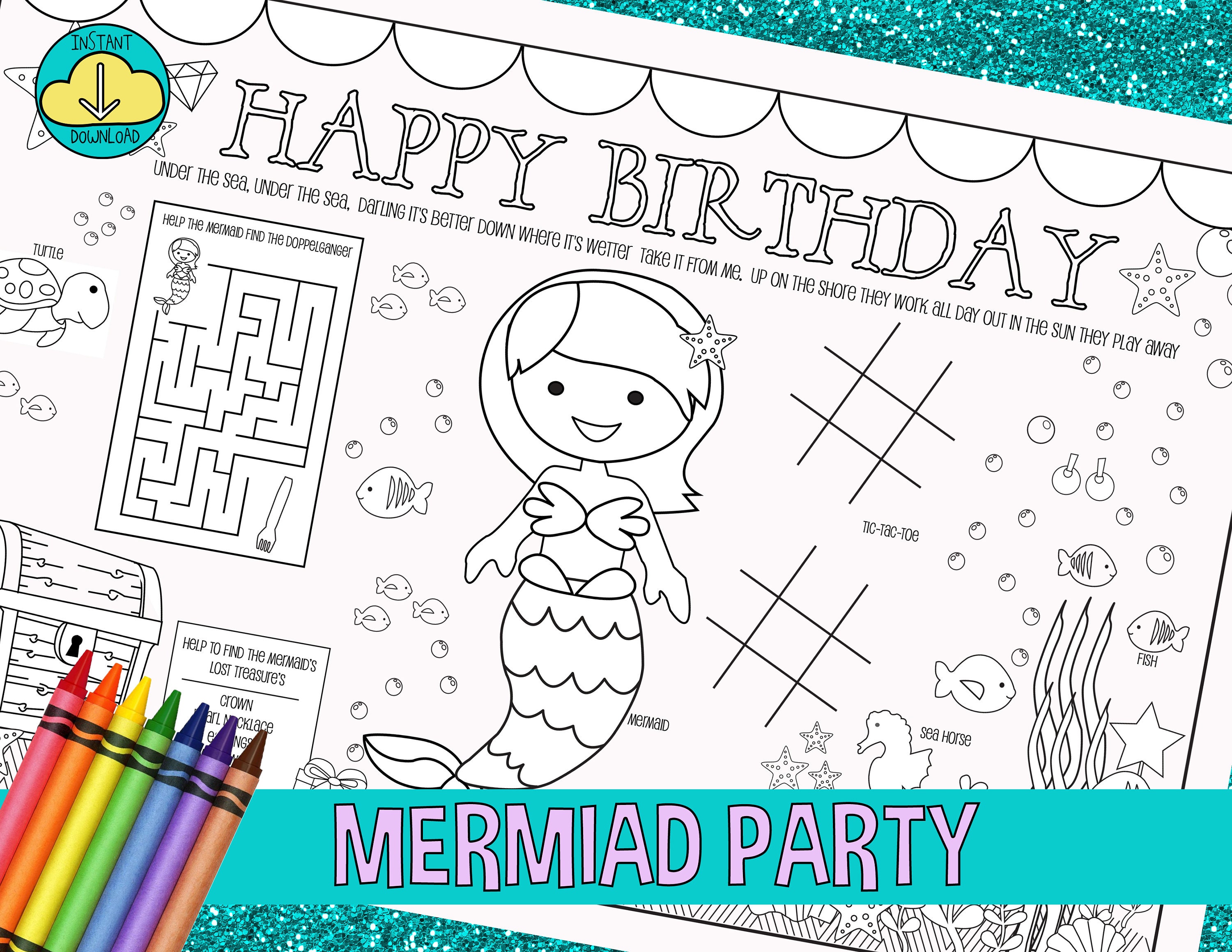 MERMAID PARTY- Kids Activity Placemat- Digital File Only - Etsy