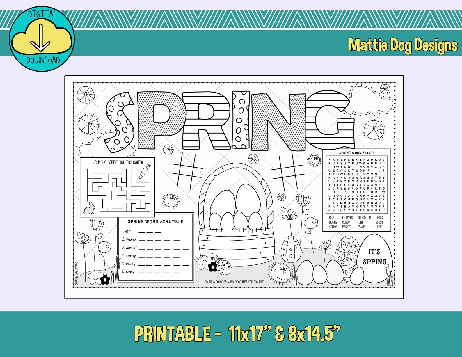 SPRING Time-kids Activity Placemat Digital File Only - Etsy