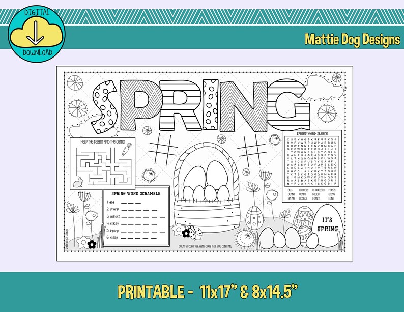 SPRING Time-kids Activity Placemat Digital File Only - Etsy