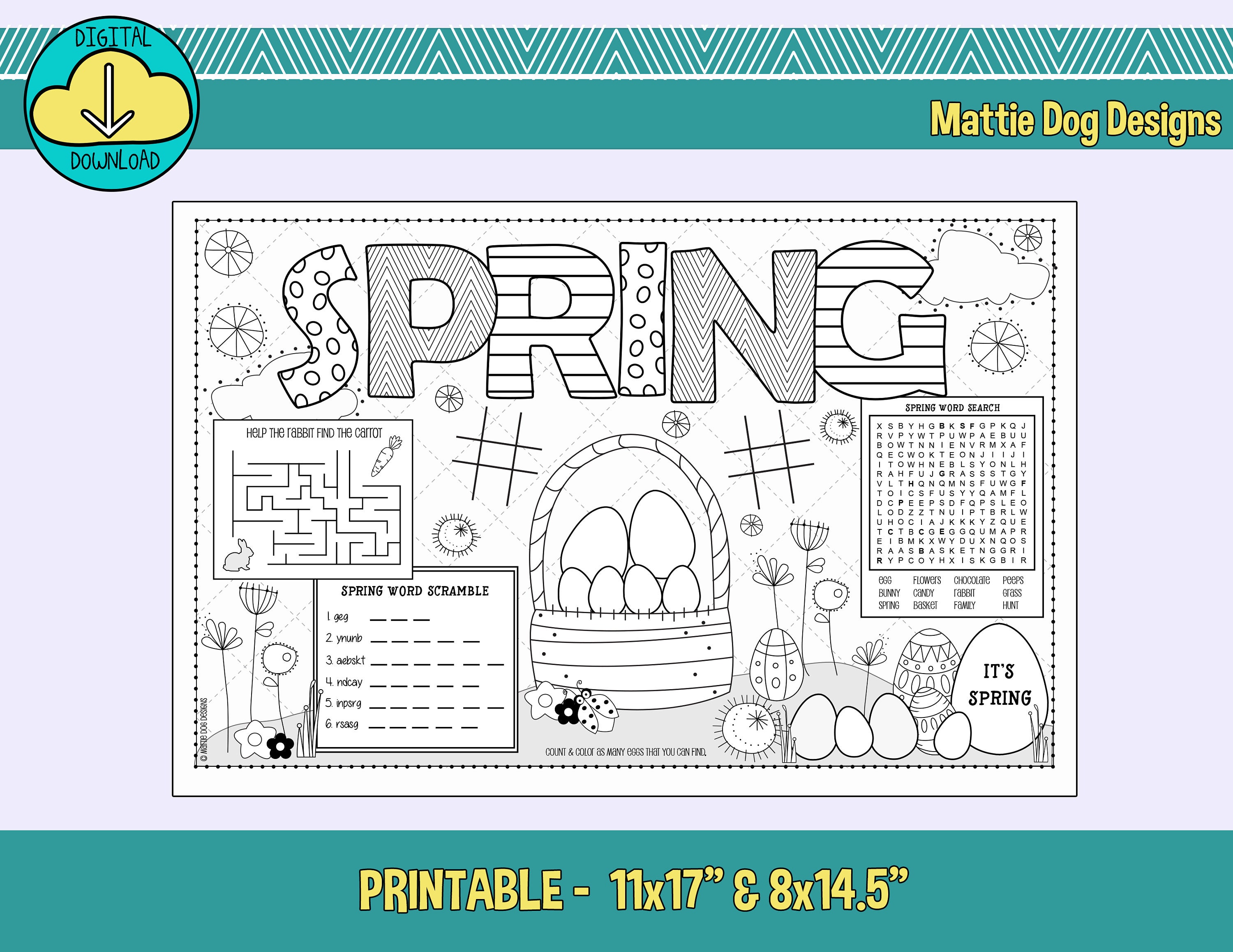 SPRING Time-kids Activity Placemat Digital File Only - Etsy