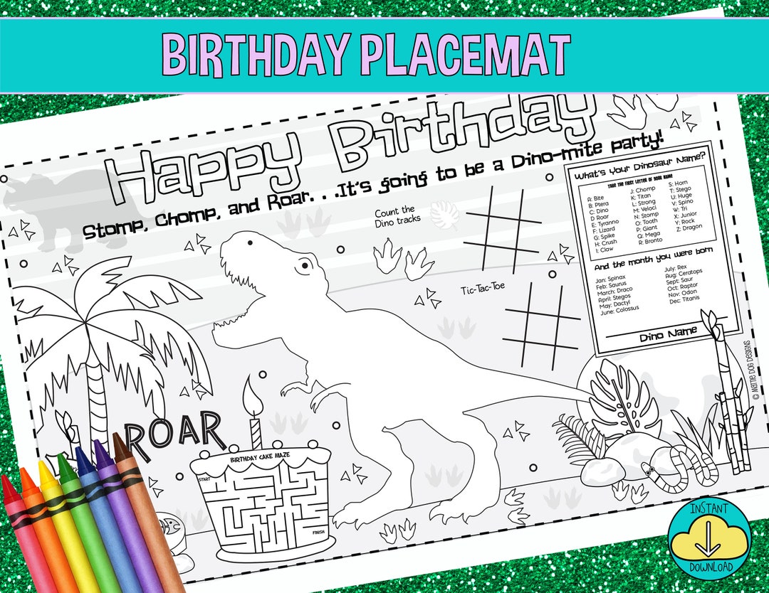Dinosaur-kids Activity Placemat- Digital File Only - Etsy